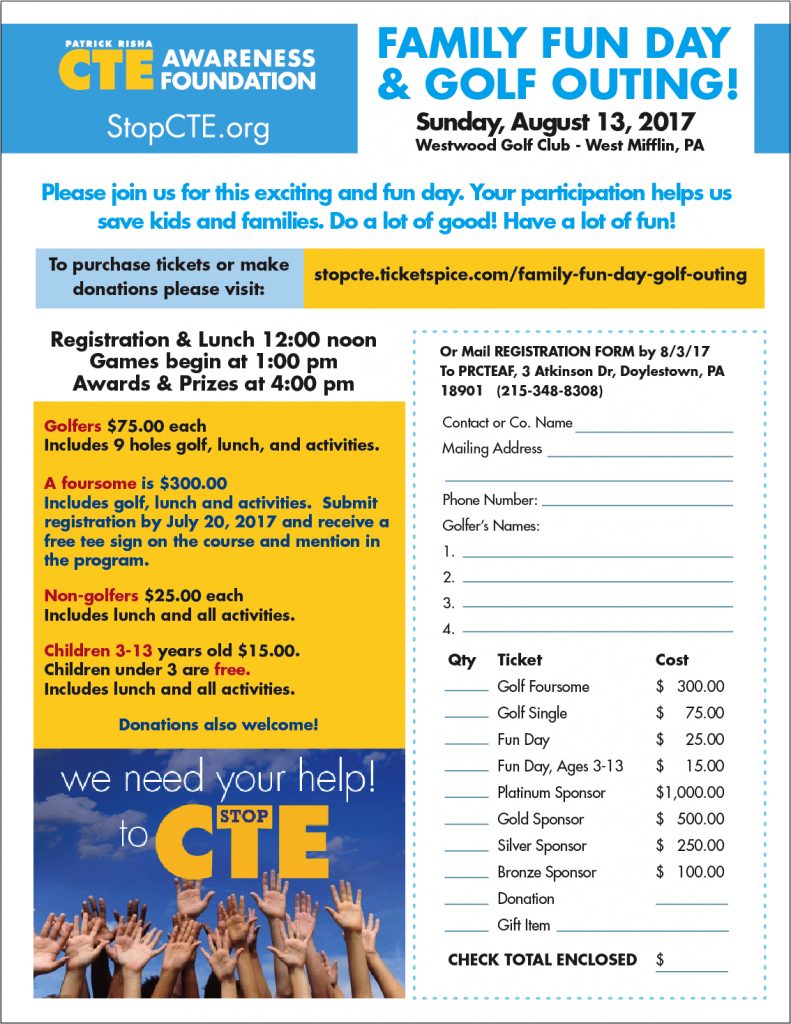 StopCTE – The Patrick Risha CTE Awareness Foundation Fun Day ...